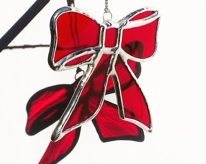 Stained Glass Christmas Ornament Red Bow Stained Glass Holiday - Etsy