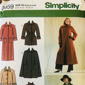 Simplicity 3959 Sewing Pattern Woman's Long Coat Car Coat Cape or Capelet Pattern Uncut Size 8 ...