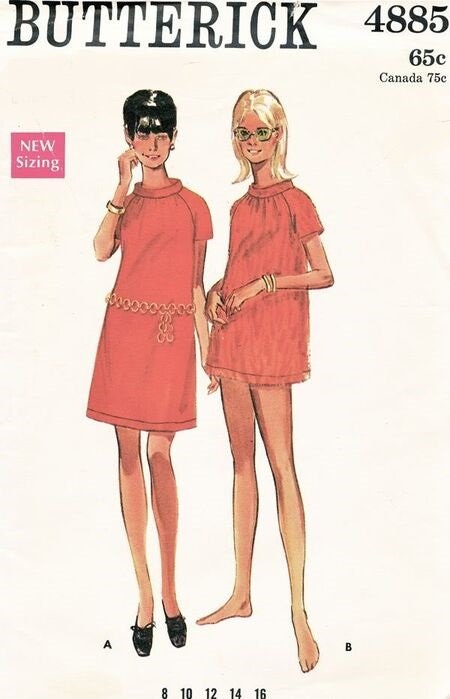 1960's Butterick Sewing Pattern 4885 Misses Womans Loose Fitting Dress ...