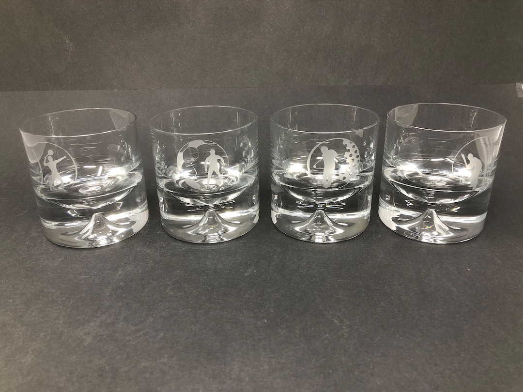 Old Fashioned Glasses Heavy Bottom With Air Bubble, Set of 4 Etched ...