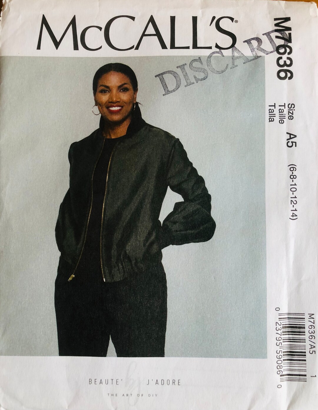 Bomber Jacket Pattern; Front Zipper, Contrast Ribbed Collar and ...