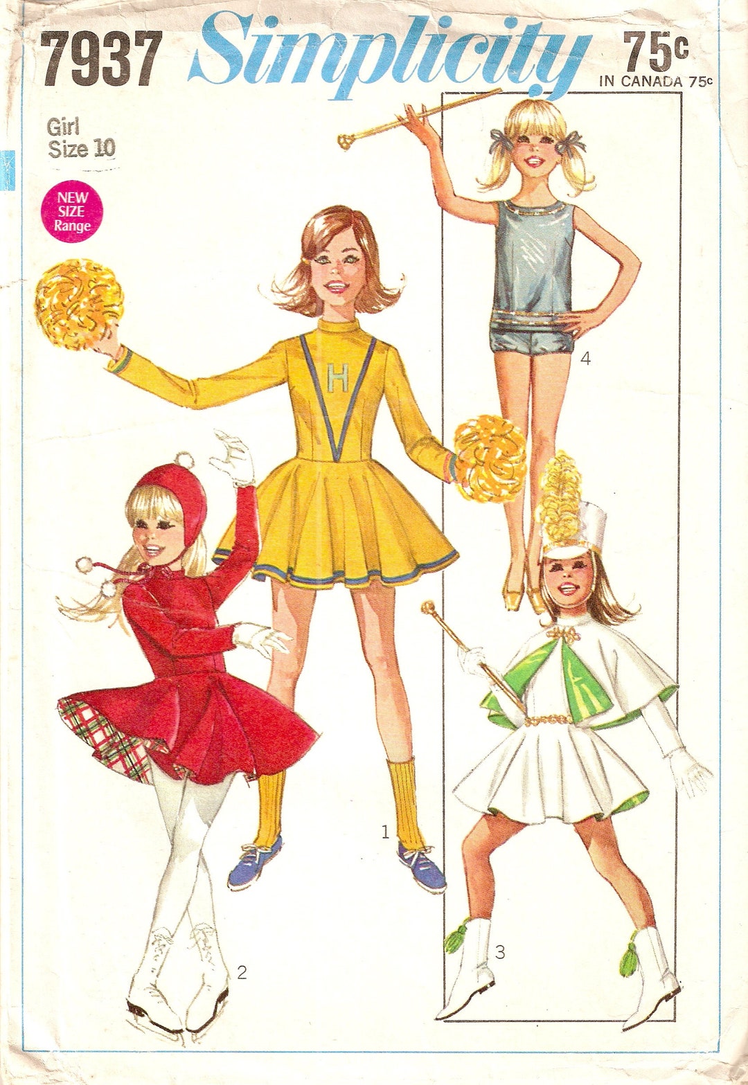 Vintage Simplicity 7937 Girls Cheerleader Majorette Ice Skater Baton ...