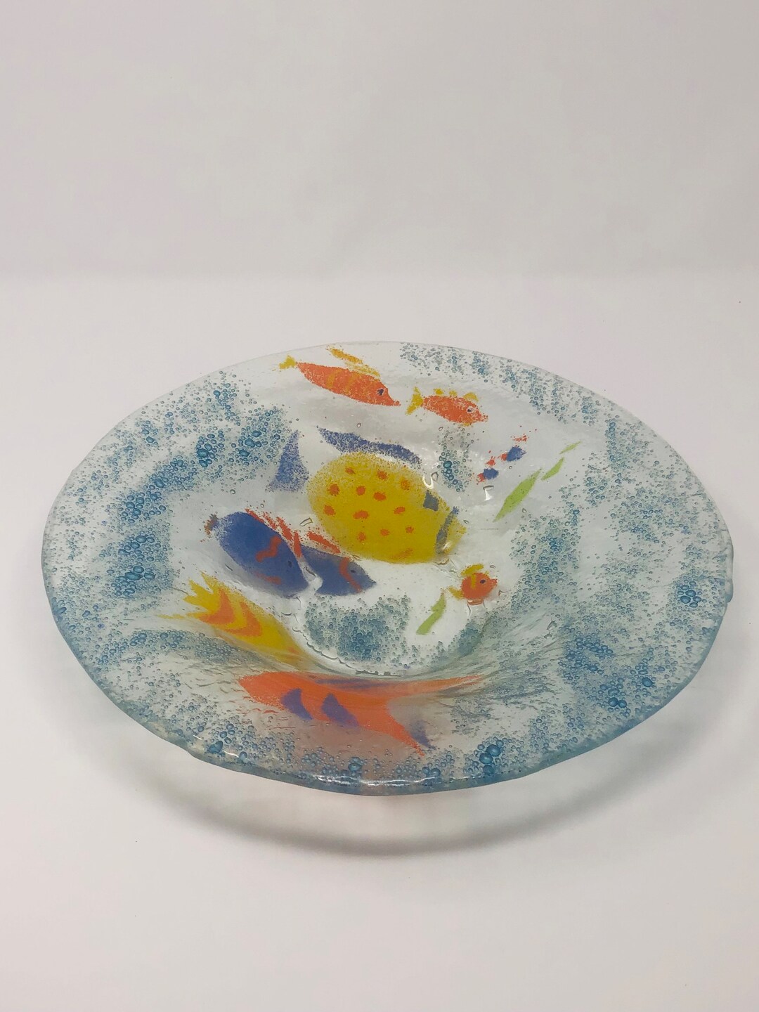 Fused Glass Bowl With Tropical Fish Water Bubbles Pattern Unique ...