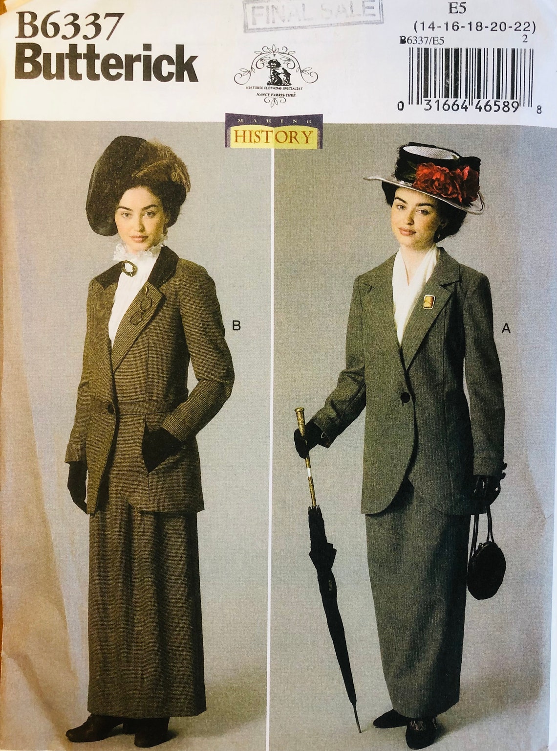 Butterick 6337 Sewing Pattern Making History 1900s Jacket Long Skirt ...