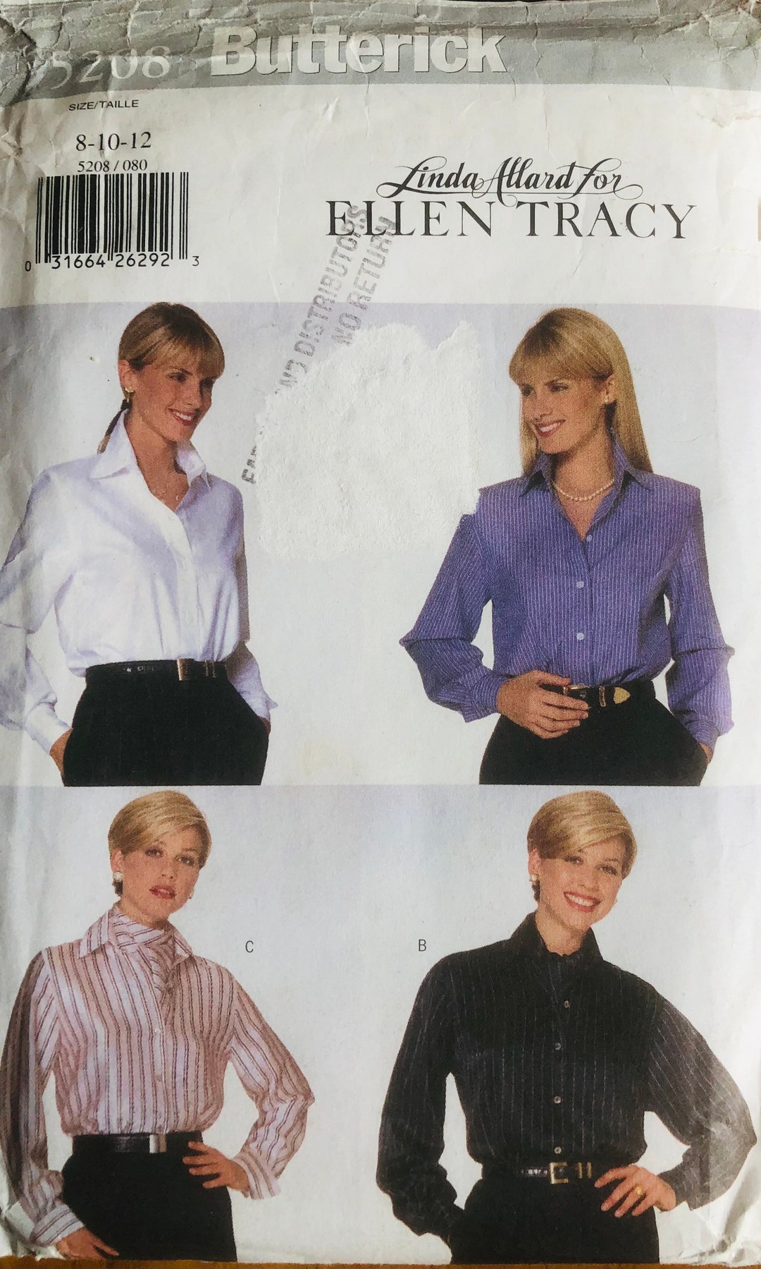 Butterick Sewing Pattern 5208 Classic Womans Front Button Shirt Blouse ...