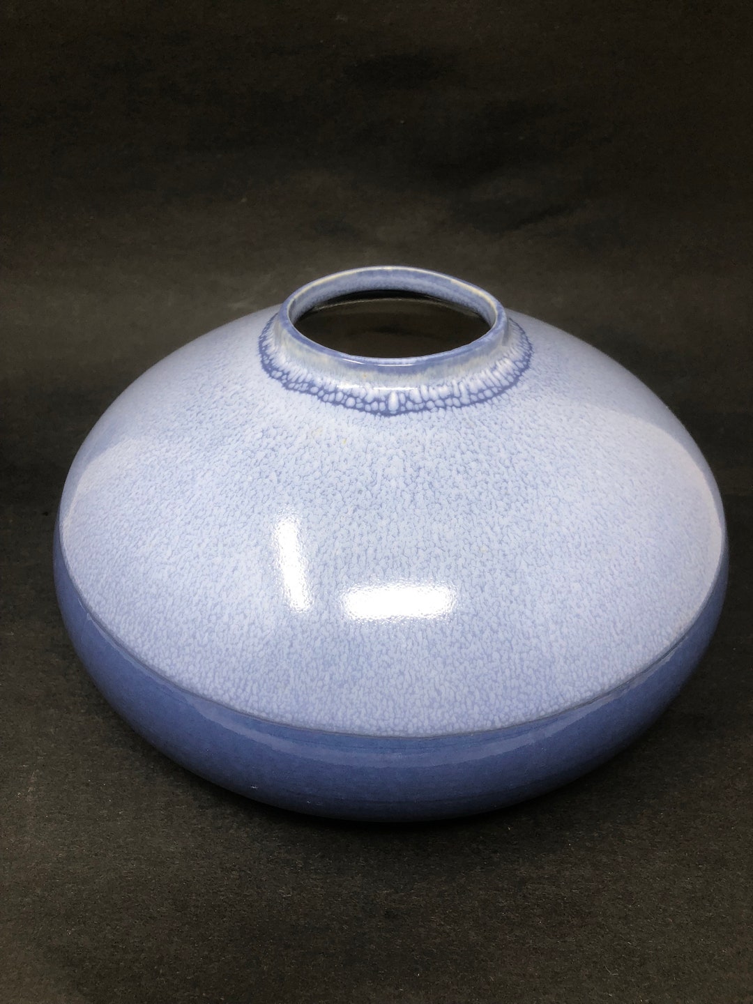 Two Tone Blue Ceramic Pottery Squat Vase Hand Made Light Speckled Blue ...