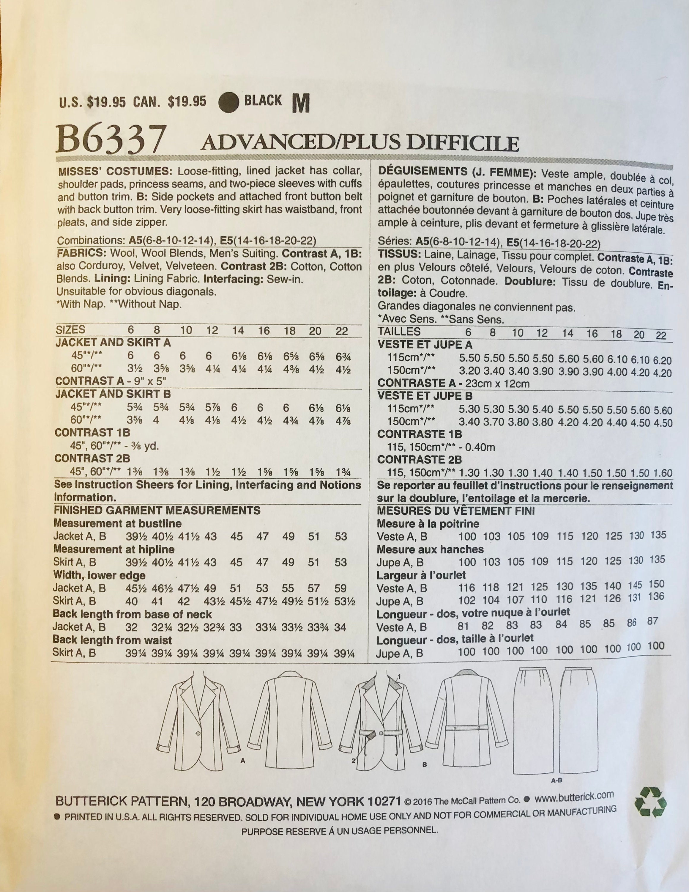 Butterick 6337 Sewing Pattern Making History 1900s Jacket Long Skirt ...
