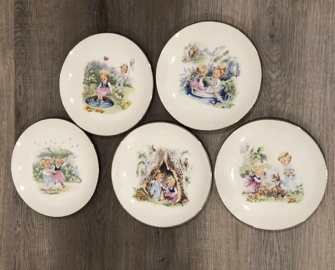 Child Small Plates Set of 5 Vintage Porcelain China Plates - Etsy