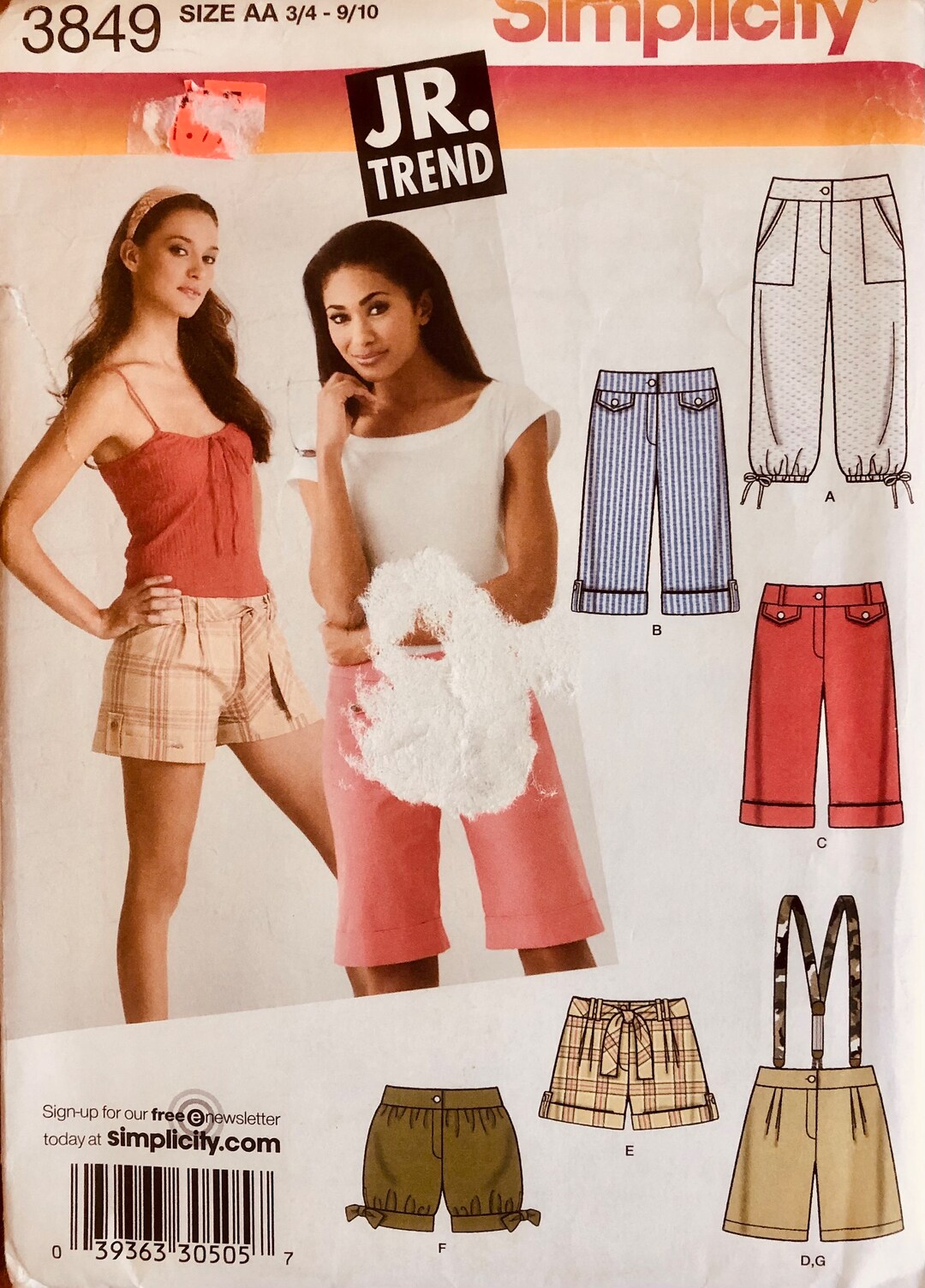 Simplicity 3859 Sewing Pattern Misses Shorts Cropped Pants Dungarees ...