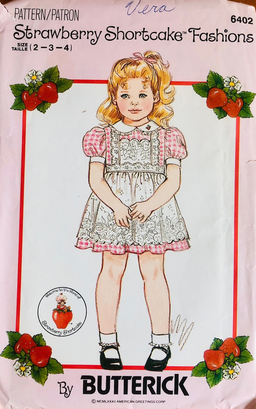 Strawberry Shortcake Pattern 6402 Girls Puff Sleeve Short Dress With ...