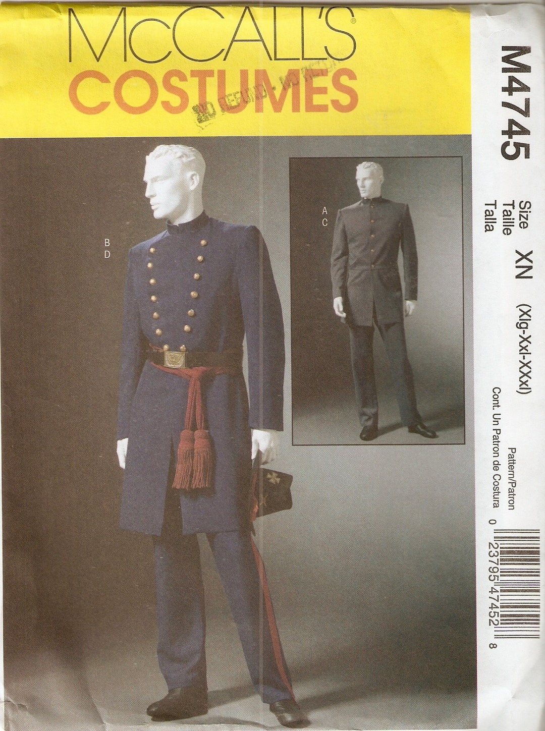 Mccalls M4745 Mens Military Uniform Pattern Fitted Lined Long Coat ...