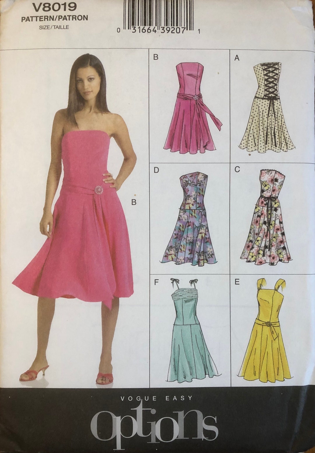 Vogue 8019 Sewing Pattern Misses Strapless or With Straps Flared Dress ...