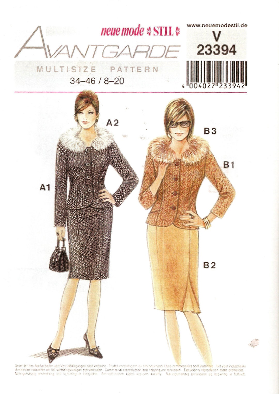 Neue Mode Avantgarde Sewing Pattern 23394 Misses Womens Fake Fur Collar ...