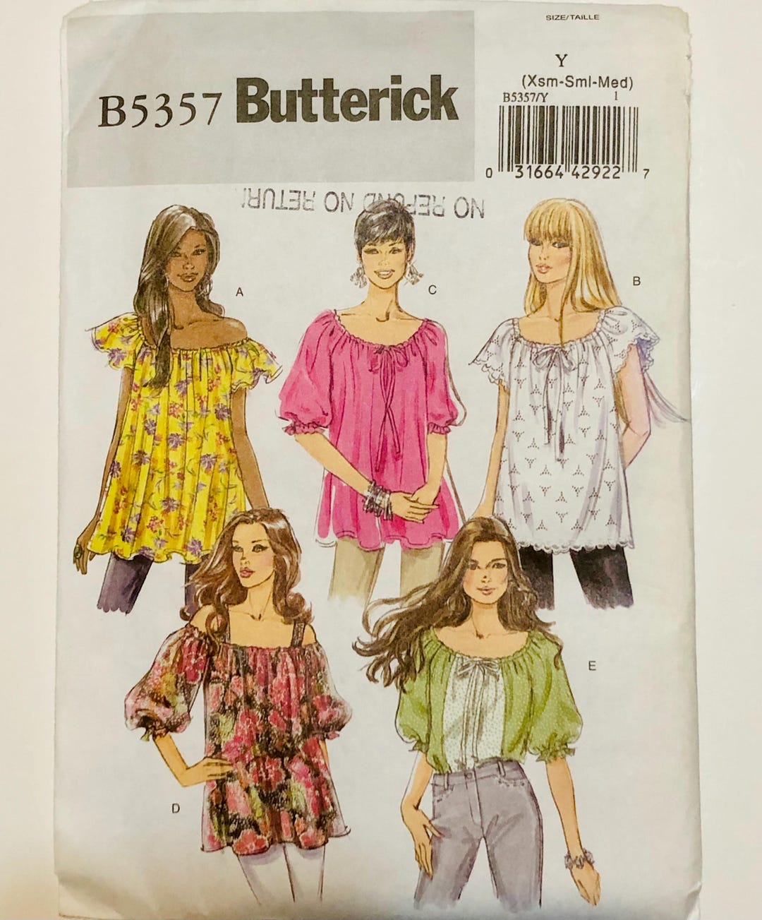Butterick Sewing Pattern 5357 Misses Peasant Style Blouse Top With ...