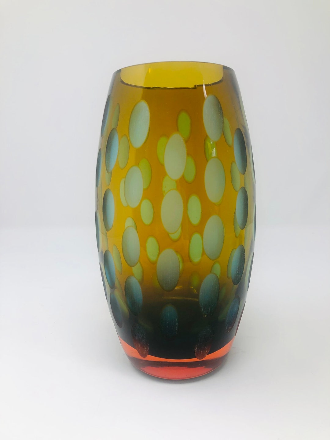 Vintage Thumbprint Vase Amber Blue Orange MCM Art Glass Vase - Etsy