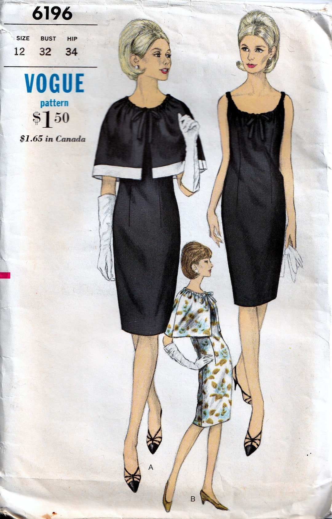 1960s 60s Vintage Retro Vogue Pattern 6196 Womans Misses Semi-fitted ...