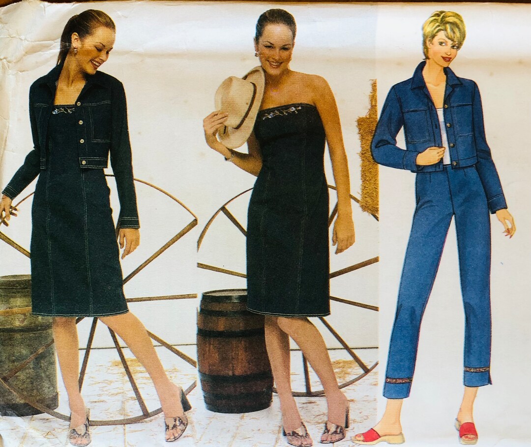 Strapless Denim Dress, Jean Jacket, Above Ankle Pants Uncut Butterick ...
