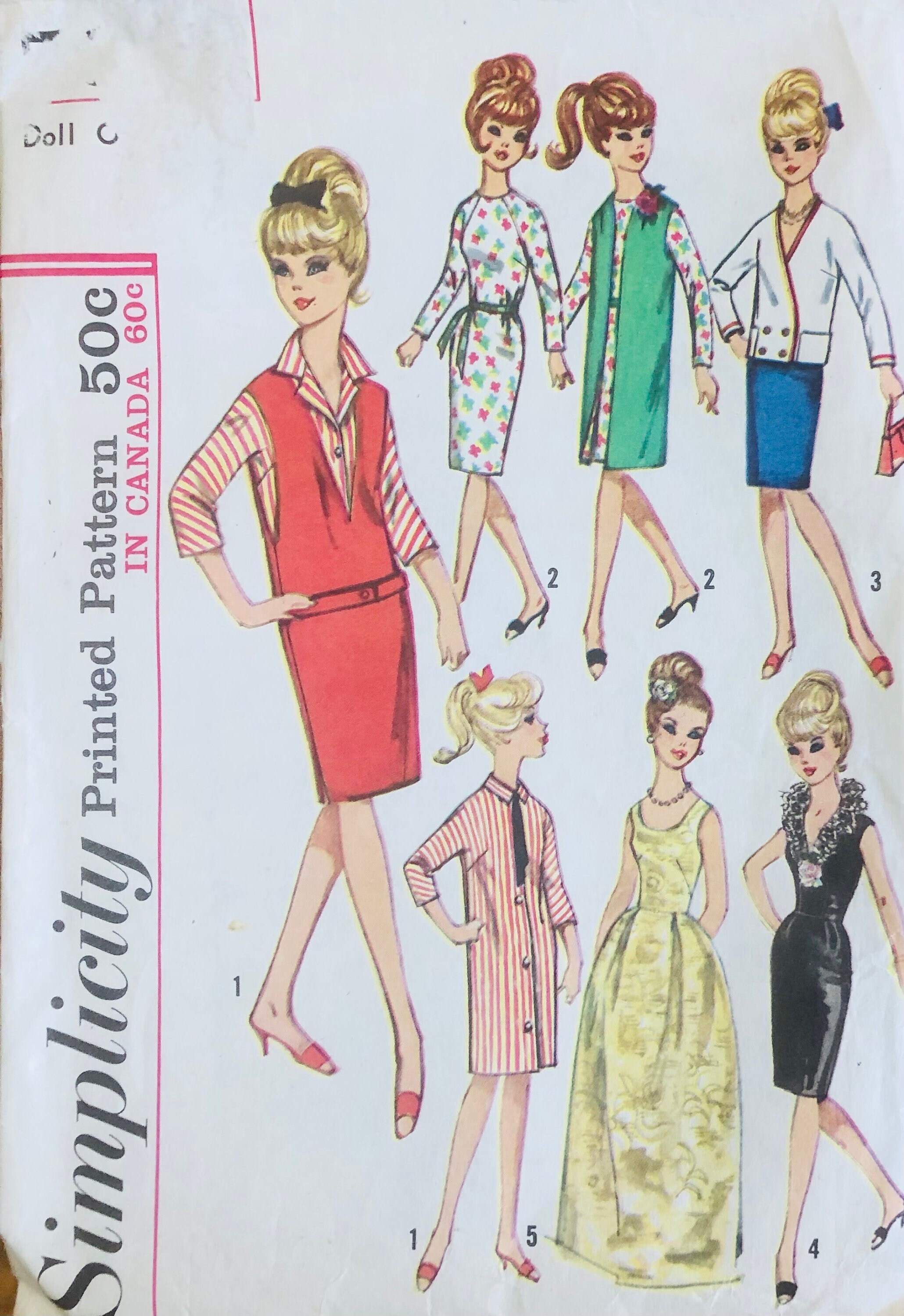 Vintage 1960s Barbie Midge Doll Clothes Pattern Simplicity Sewing ...