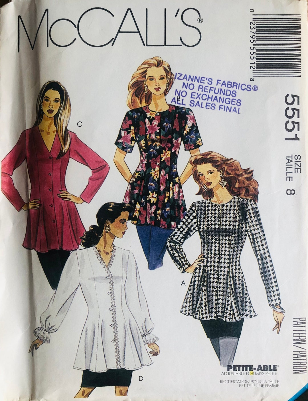 Mccalls Sewing Pattern 5551 Misses Womans Long or Short Sleeve Tunic ...