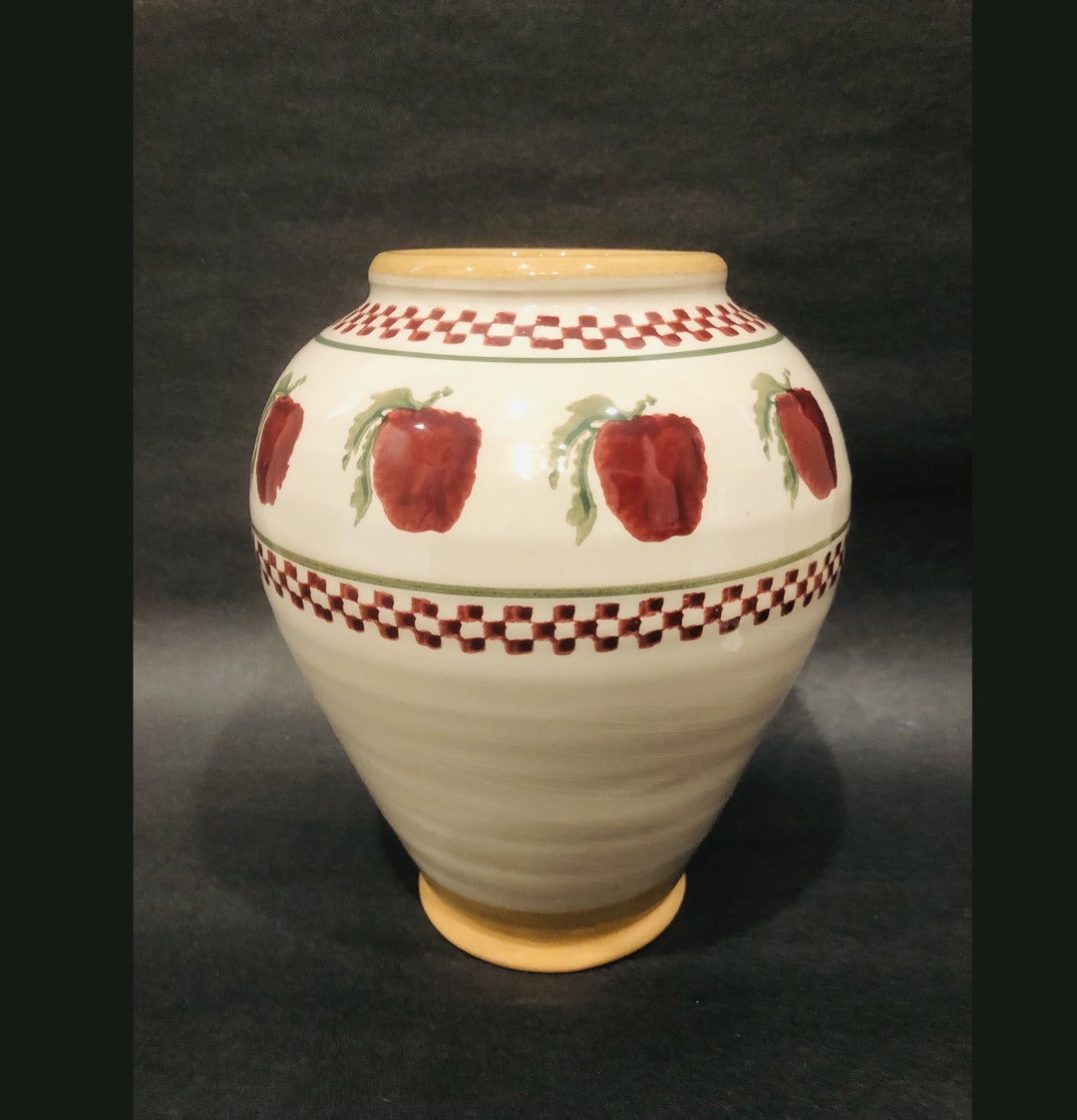 Nicholas Mosse Pottery Collectible Vase With Checkerboard and Apple ...