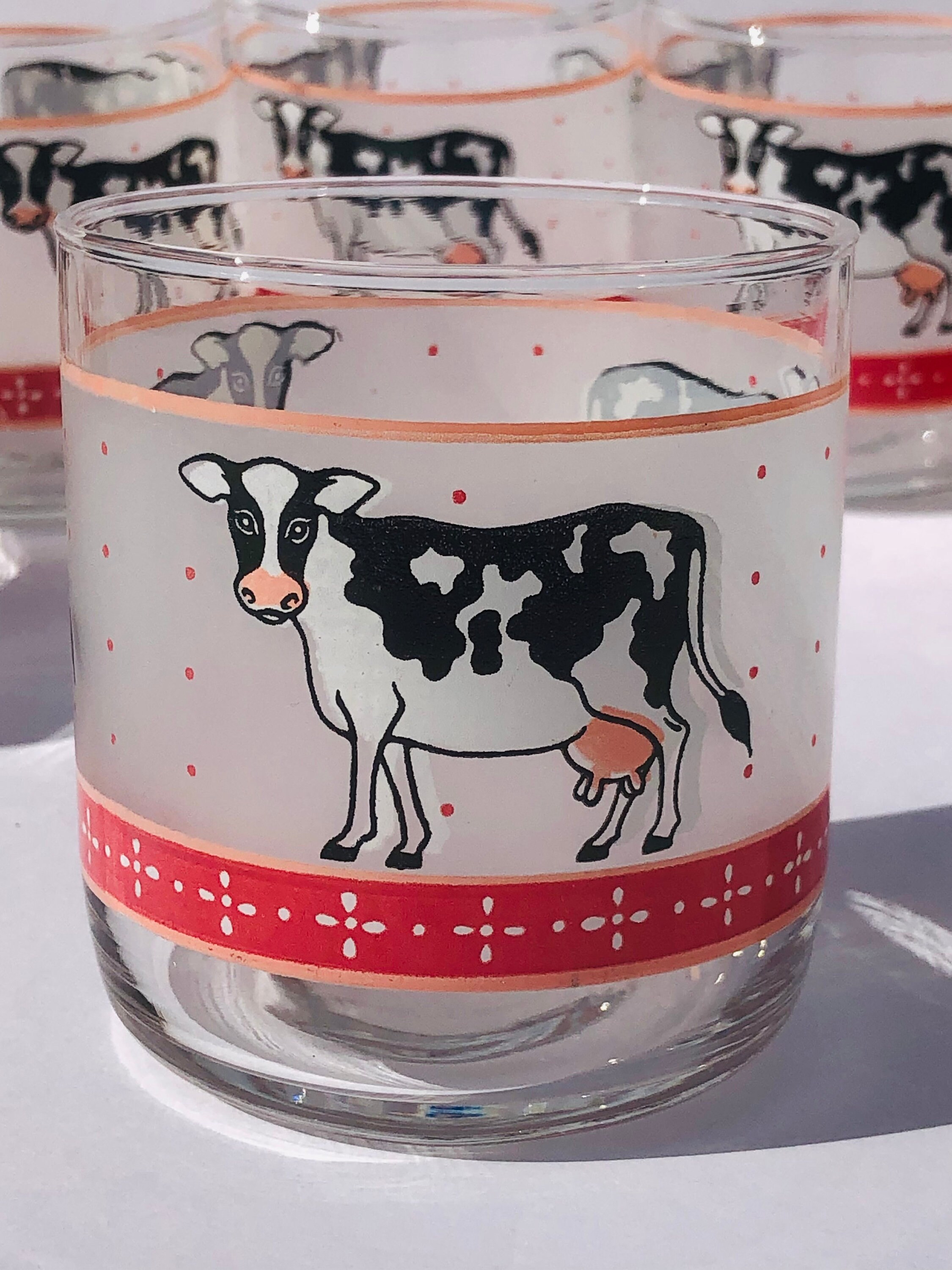 Vintage Libbey Cow Glasses Set of 7 Short Frosted Center Juice - Etsy