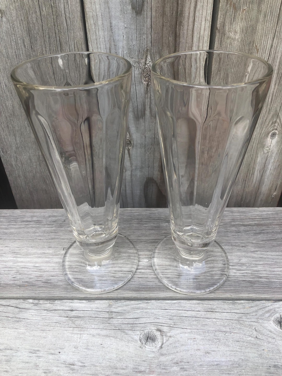 Vintage Clear Glass Milkshake Glasses. Set of 2 Footed Soda Fountain ...