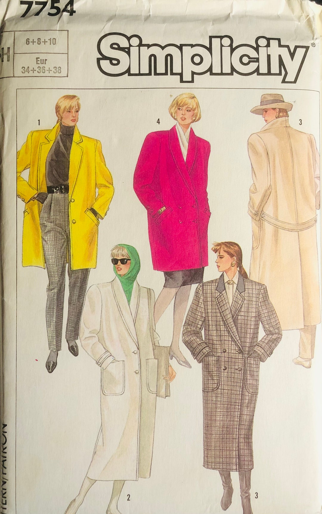 1980s Oversize Coat Pattern Loose Coat in Two Lengths Simplicity 7754 ...