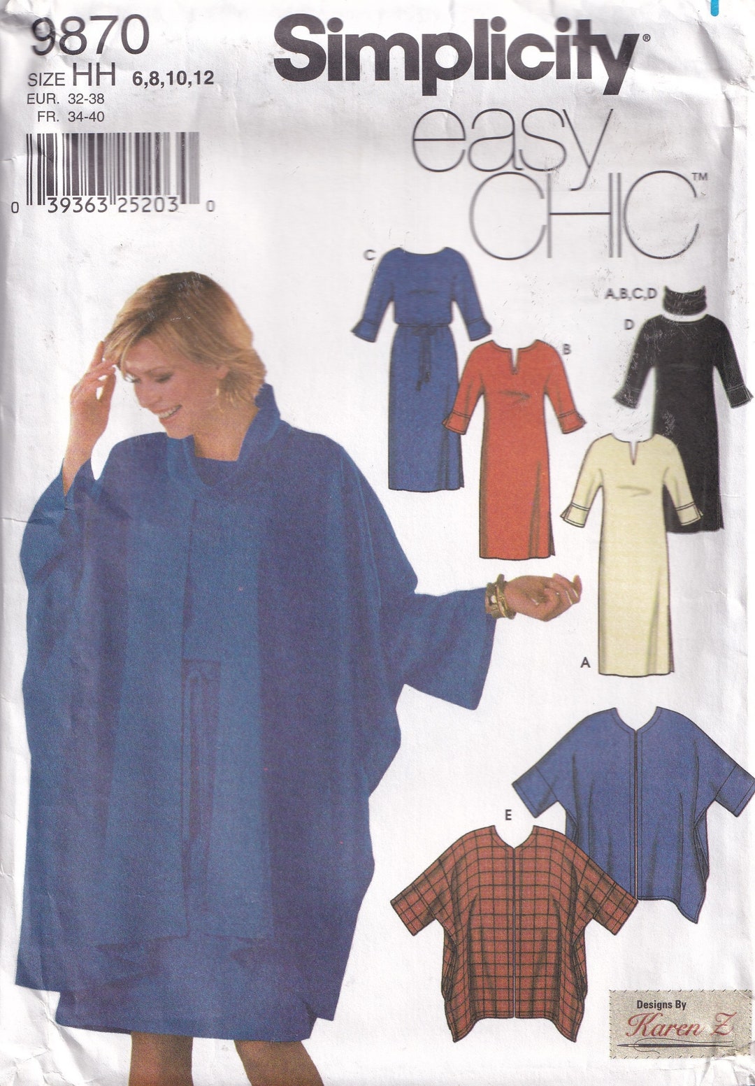 Simplicity Sewing Pattern 9870 Misses Womans Easy Pullover Dress in Two ...