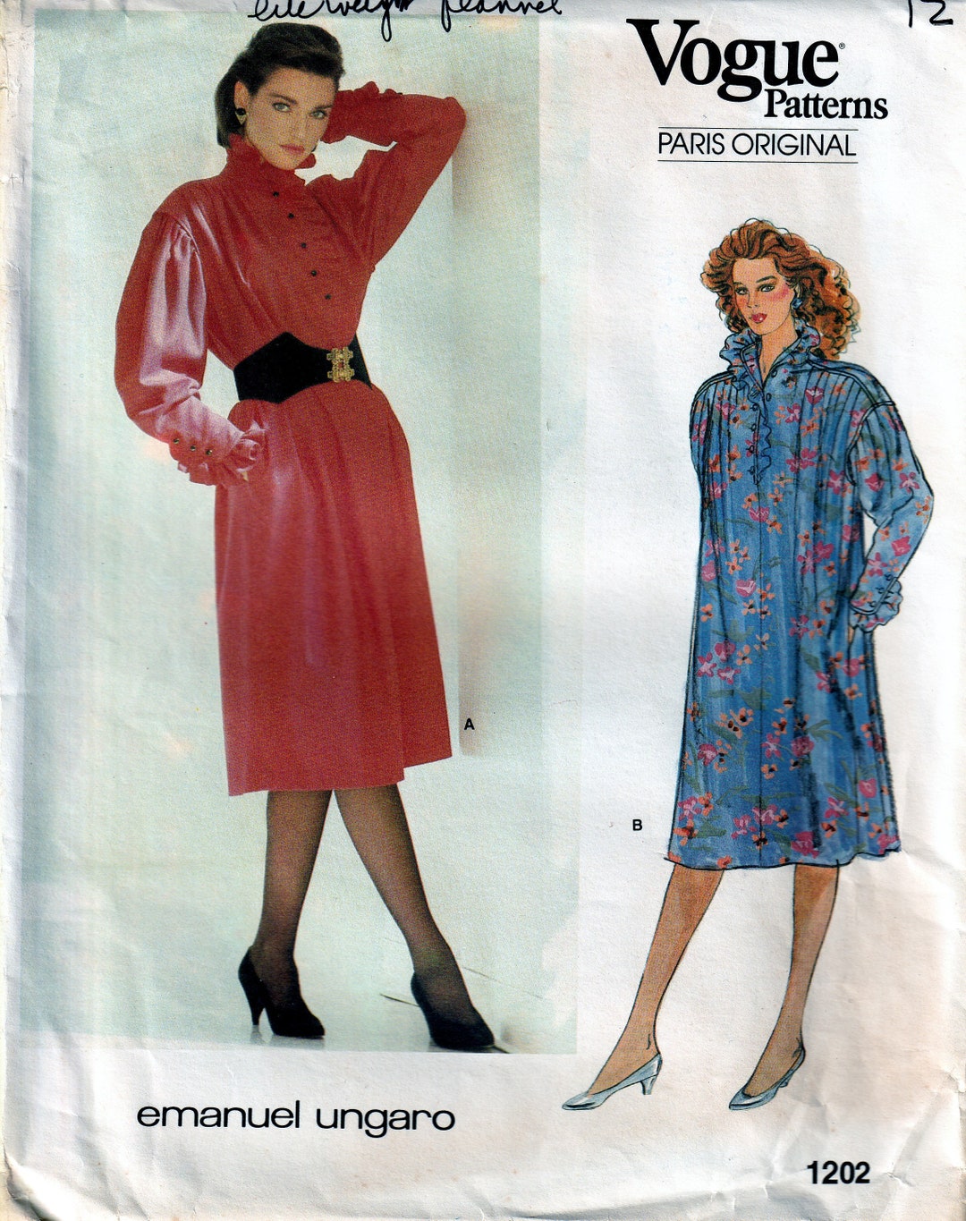 Vogue Paris Original Pattern 1202 Emanuel Ungaro A-line Pullover Dress ...