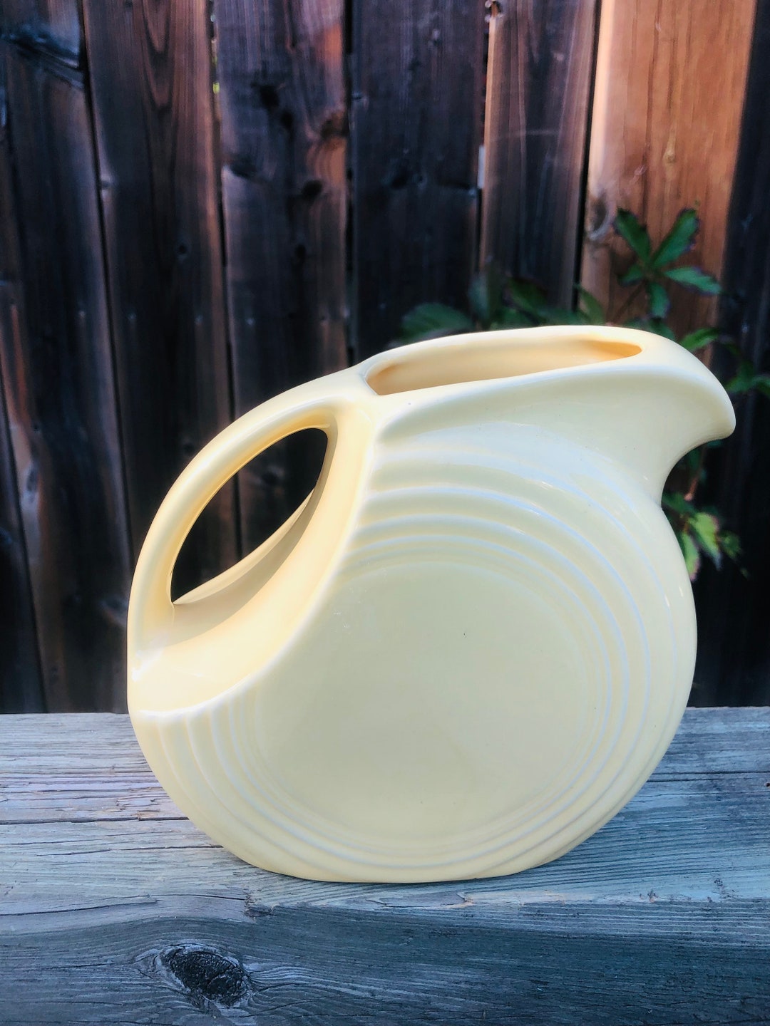 Fiesta Yellow Disc Pitcher Made in USA Unique Shape Disc Pattern ...
