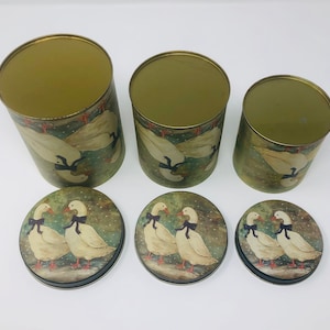 Blue Ribbon Goose Geese Nesting Tins Canisters Set of Three With Geese ...