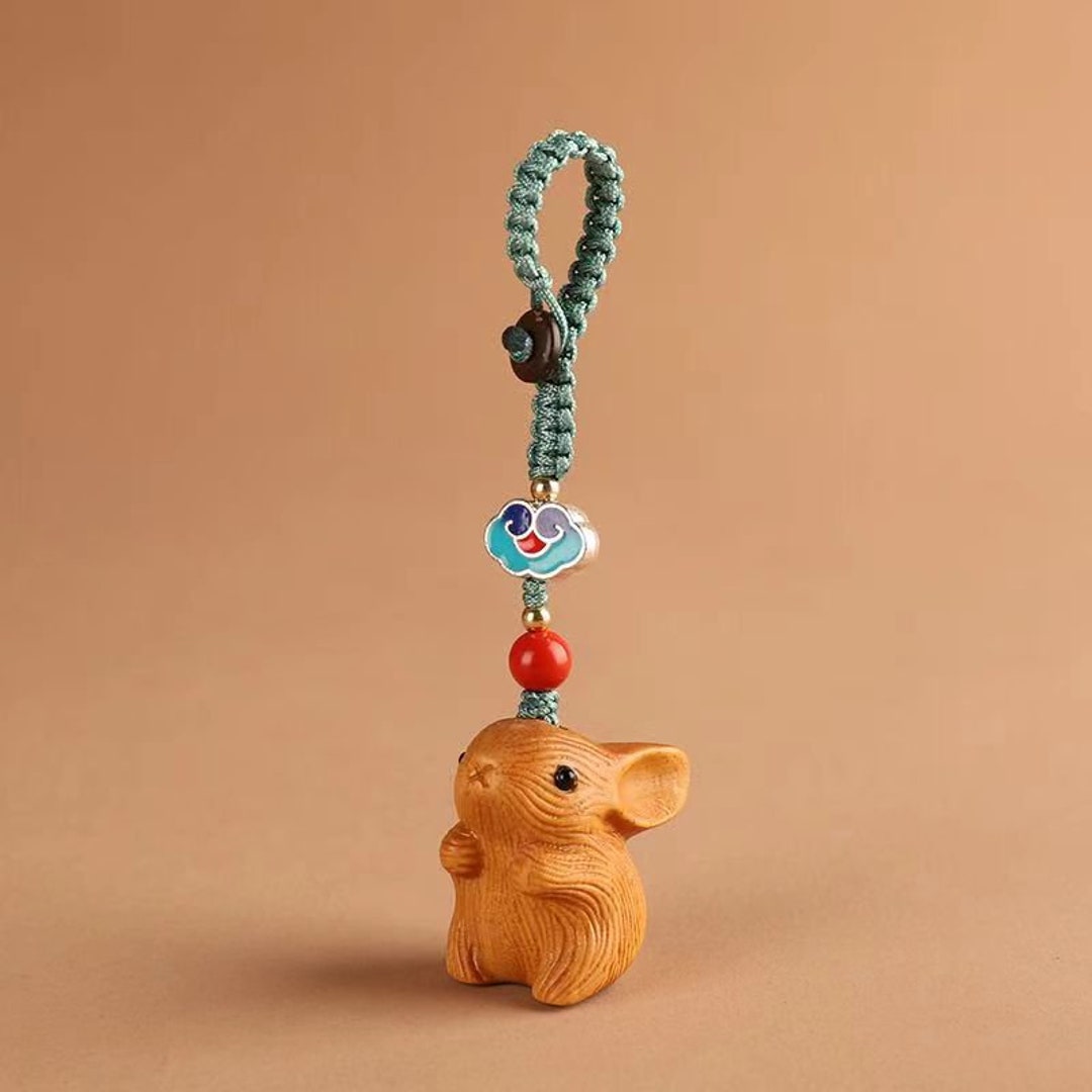 Chinese Green Sandalwood Wood Carving Keychain Rabbit - Etsy