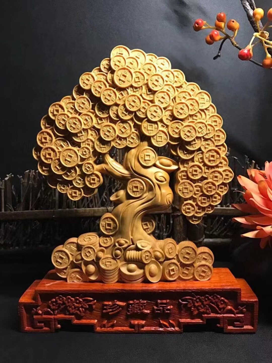 Chinese Arborvitae Wood Carving Money Tree - Etsy Australia
