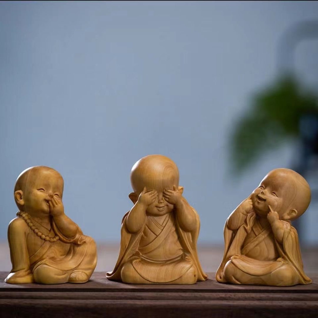 Chinese Arborvitae Wood Carving 3 Monks sitting - Etsy