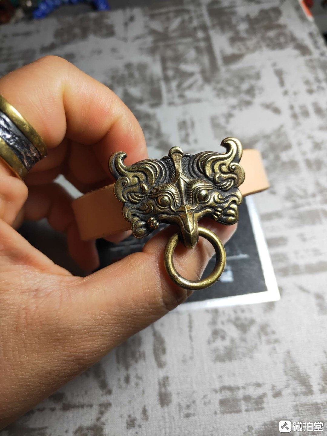 Buy Old Chinese Bronze Weapon Beast Face Carved Bracelet Wristband for ...