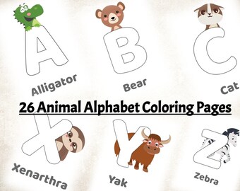Animal Alphabet Coloring Pages - Etsy