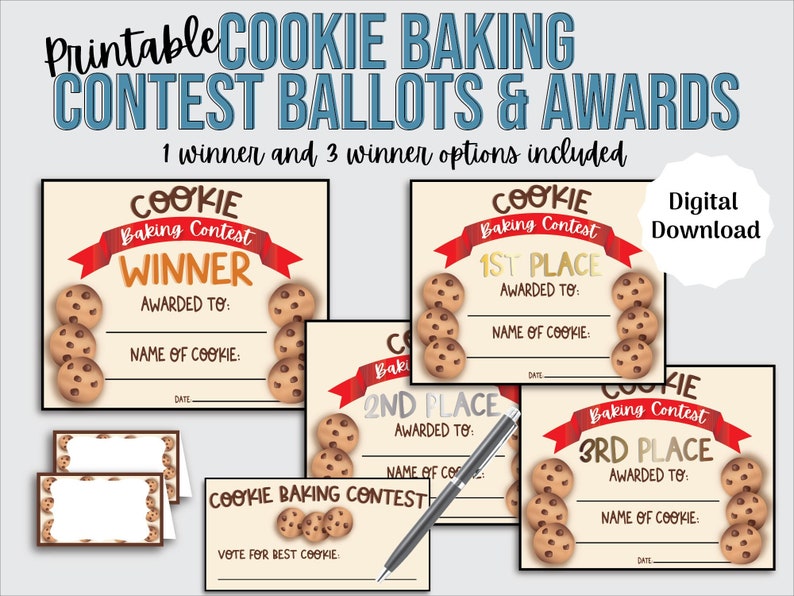 Cookie Baking Contest Voting Ballots and Awards Printable, Cookie Bake ...