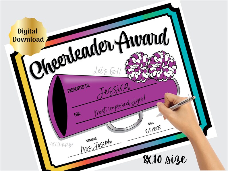 Cheerleading Award Certificate Template for Cheer Team Award - Etsy