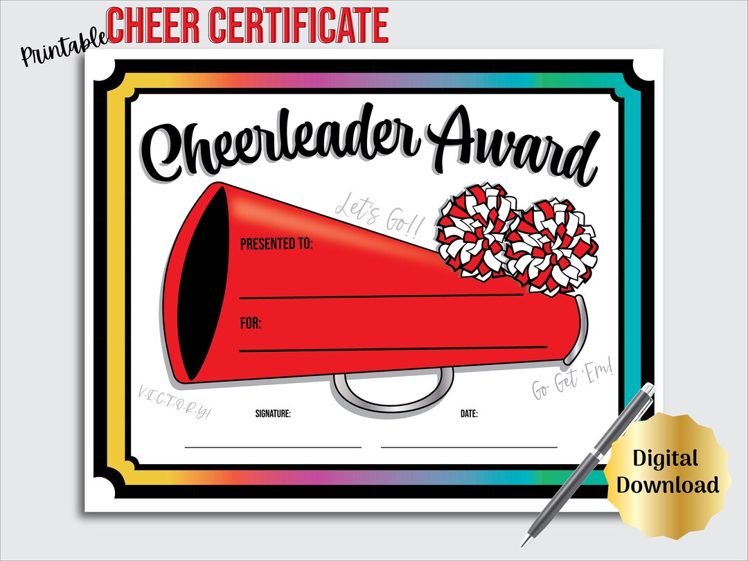 Cheerleading Award Certificate Template for Cheer Team Award of ...