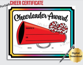 Customizable Cheerleader Award Certificate Printable 8.5x11 - Etsy
