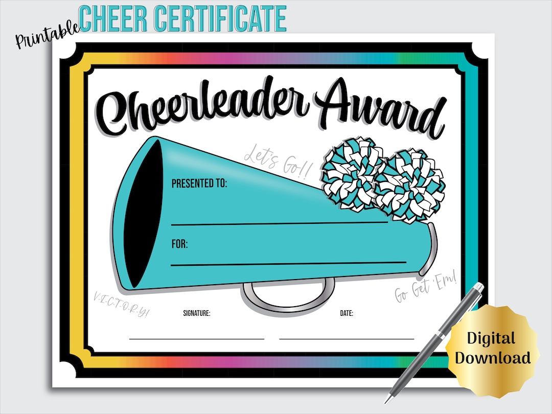 Cheerleading Award Certificate Template for Cheer Team Award of ...