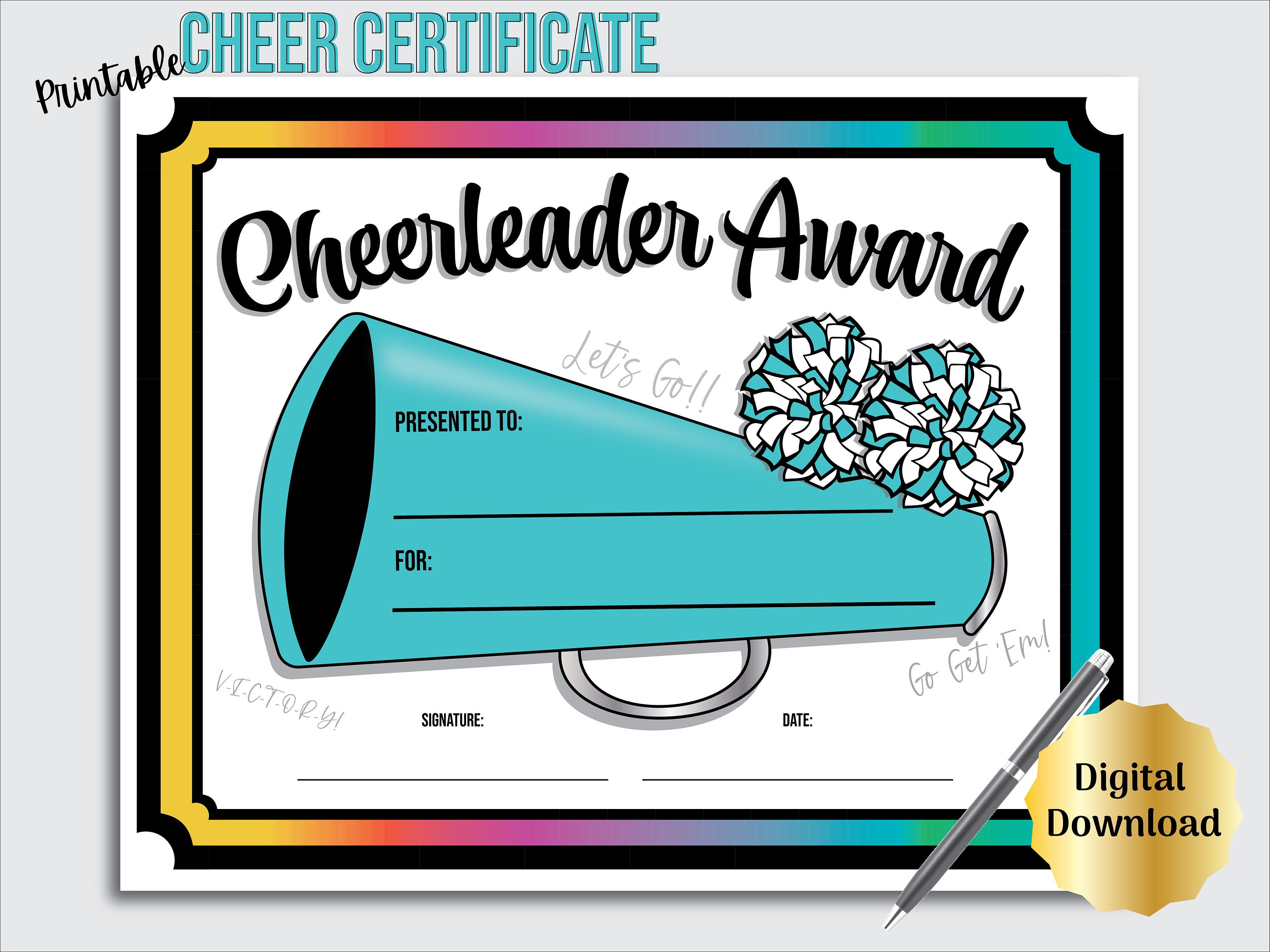 Cheerleading Award Certificate Template for Cheer Team Award of ...