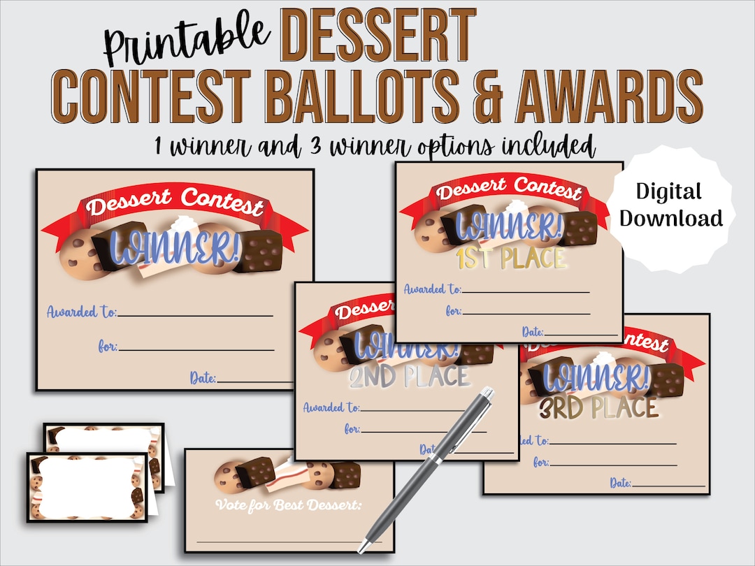 Dessert Contest Voting Ballots and Awards, Bake off Winner Certificates ...