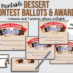 Dessert Contest Voting Ballots and Awards, Bake off Winner Certificates ...