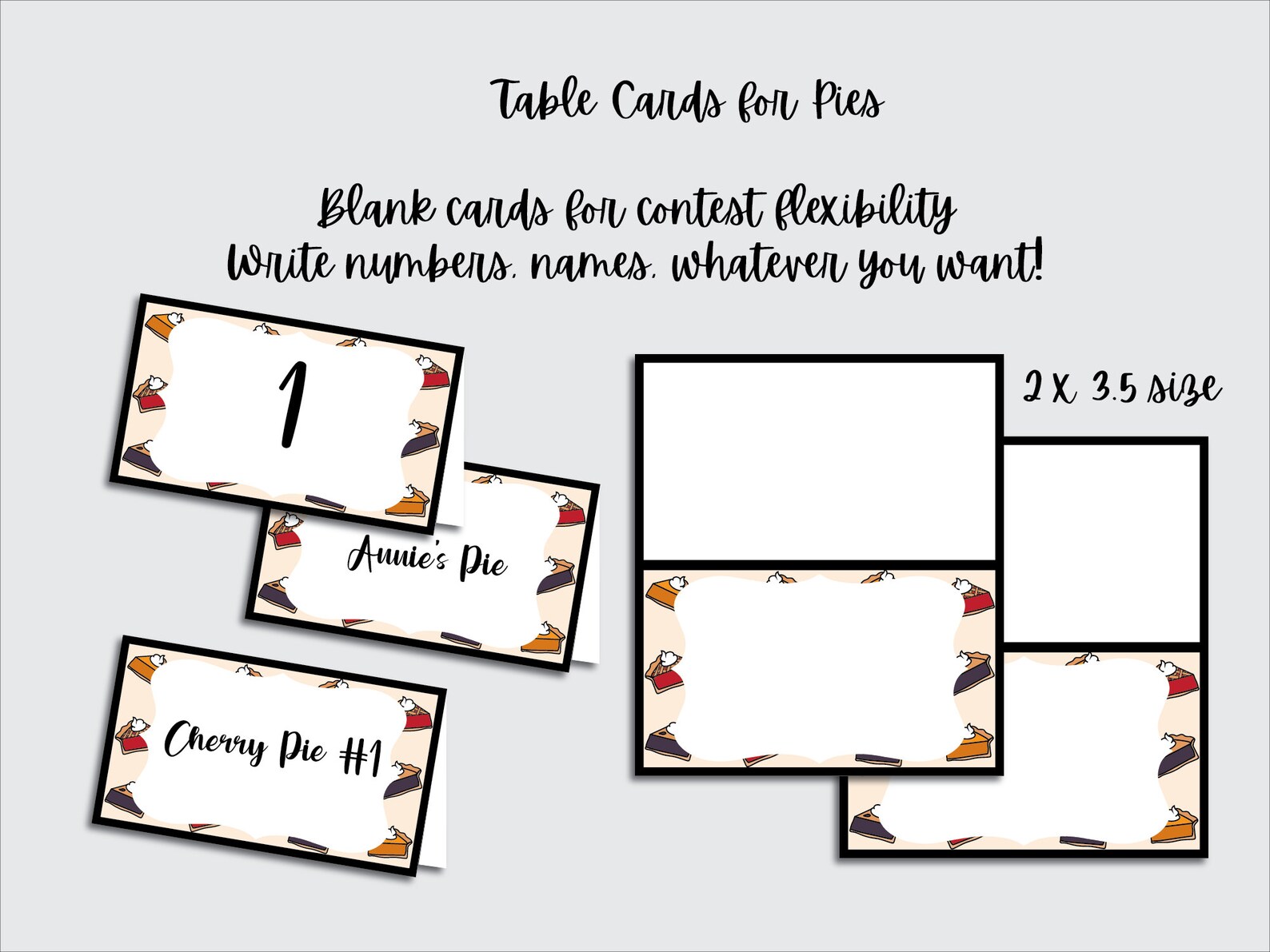 Pie Baking Contest Award Certificates, Voting Ballots & Table Cards for ...