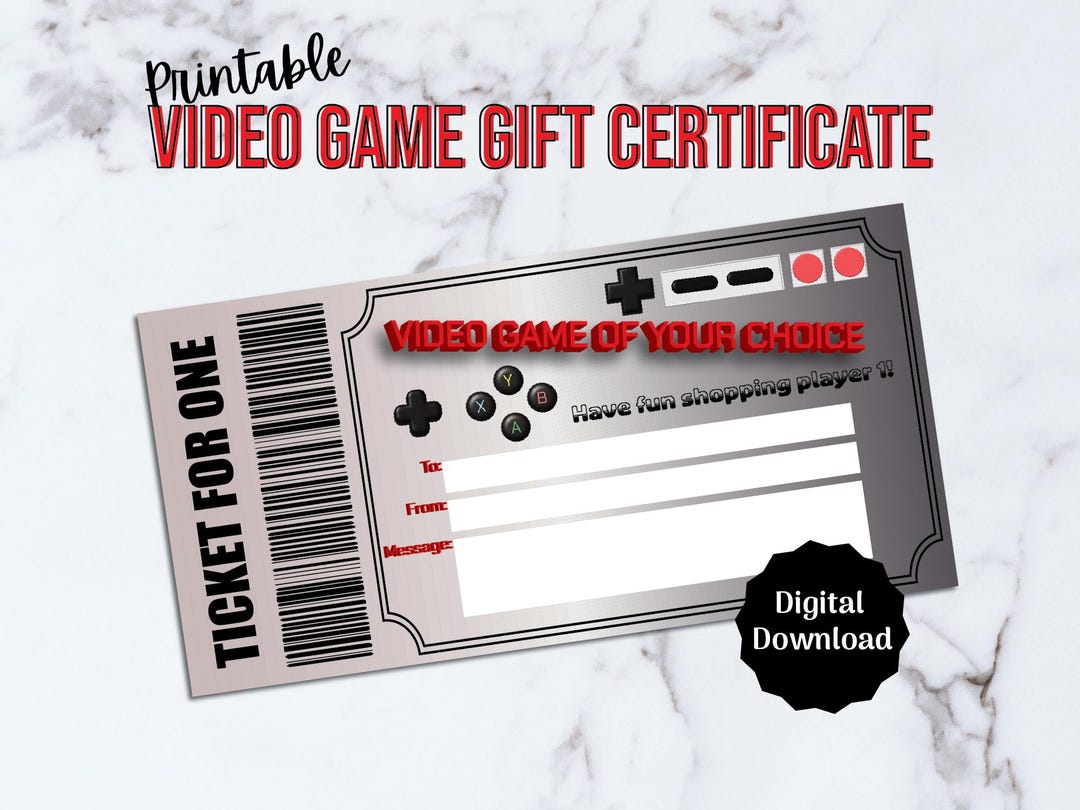 Video Game Gift Certificate Voucher – Printable Gamer Gift Card ...