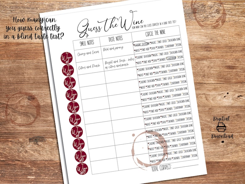 Wine Tasting Party Kit Printable, Blind Taste Test Game, Wine Tasting ...