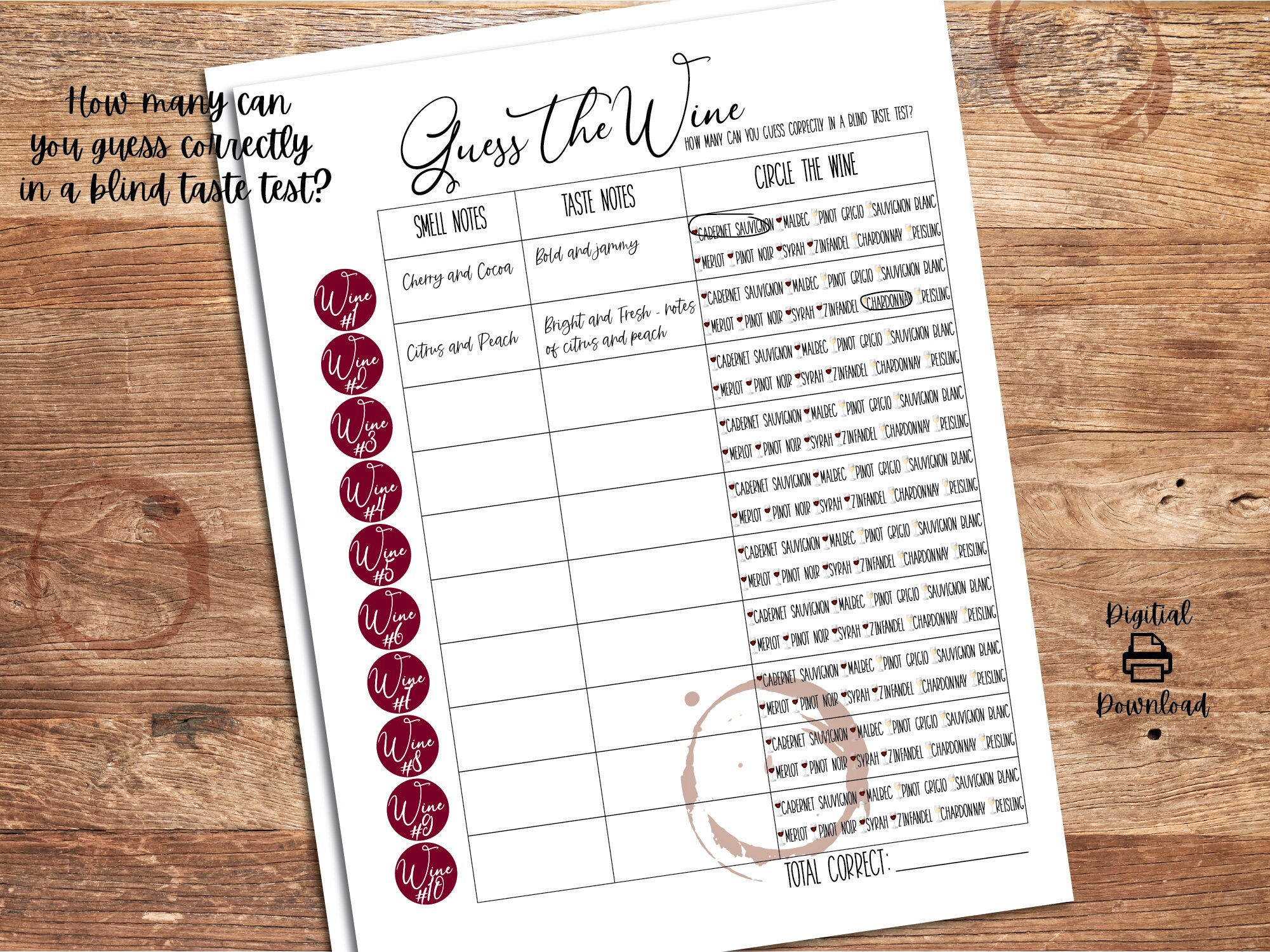 Wine Tasting Party Kit Printable, Blind Taste Test Game, Wine Tasting ...