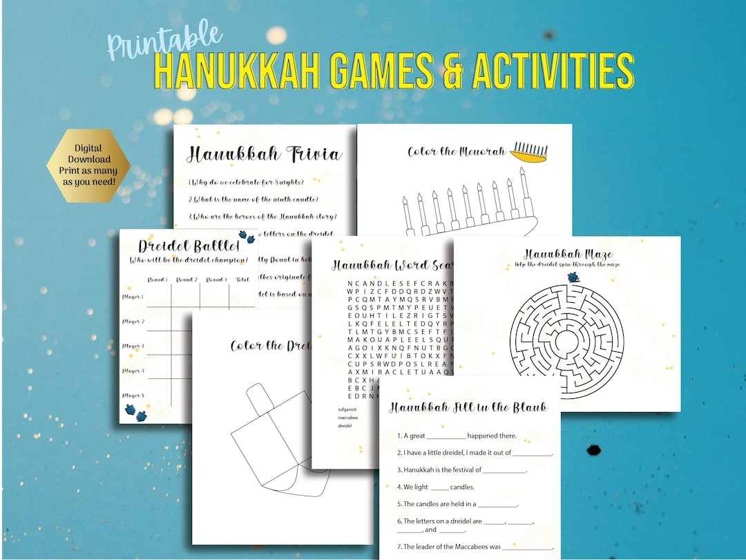 Hanukkah Game and Activity Bundle for Kids, Printable Holiday Games and ...
