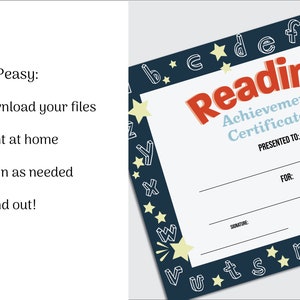 Reading Certificate, Award of Recognition, Editable PDF Digital ...